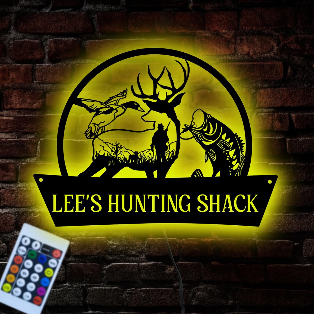 Personalized Hunting Shack Metal Wall Sign LED Light, Custom Hunter ...