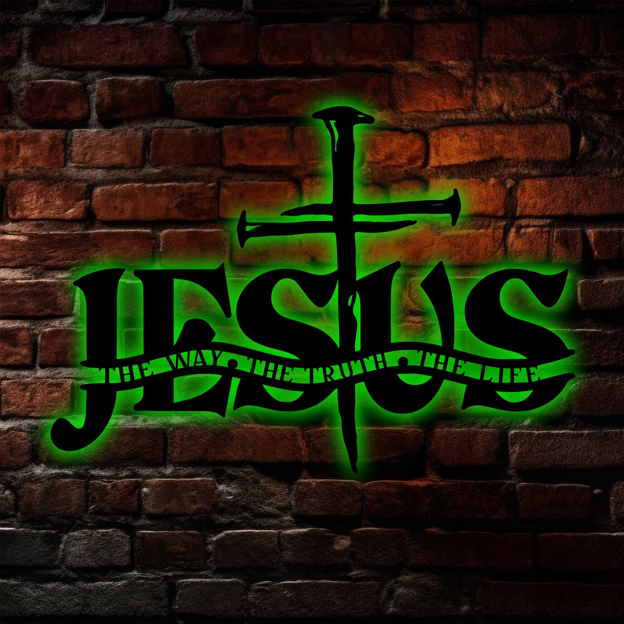Jesus the Way the Truth the Life Metal Wall Art LED Light, Cross Jesus ...