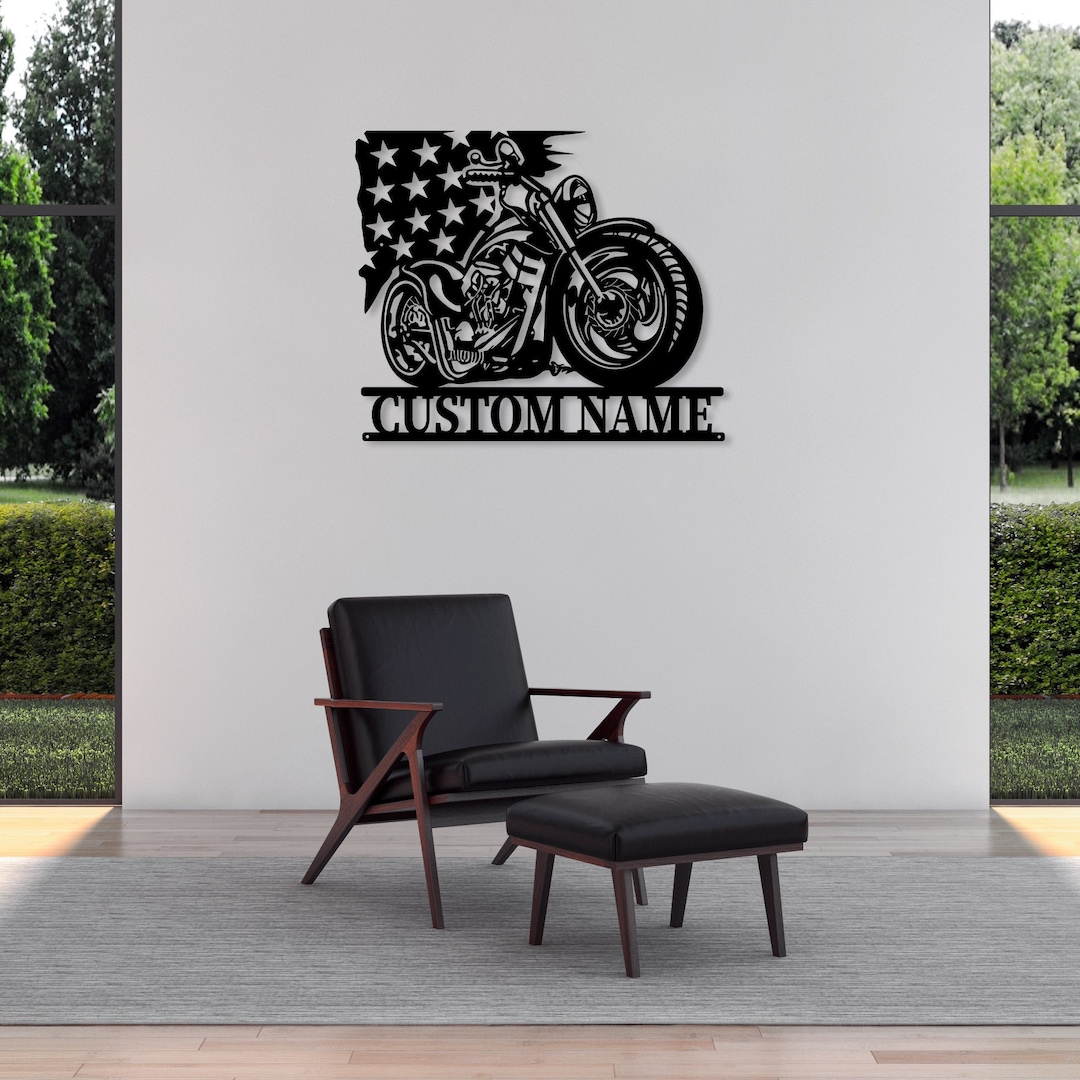 Custom US Flag Motorcycle Metal Sign, Personalized Biker Sign, 4th of ...