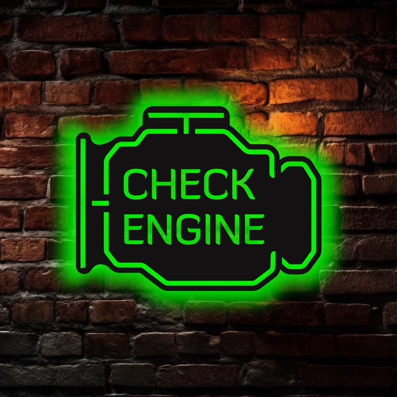 Check Engine LED Light Metal Signs, RGB LED Metal Wall Decor With Check ...