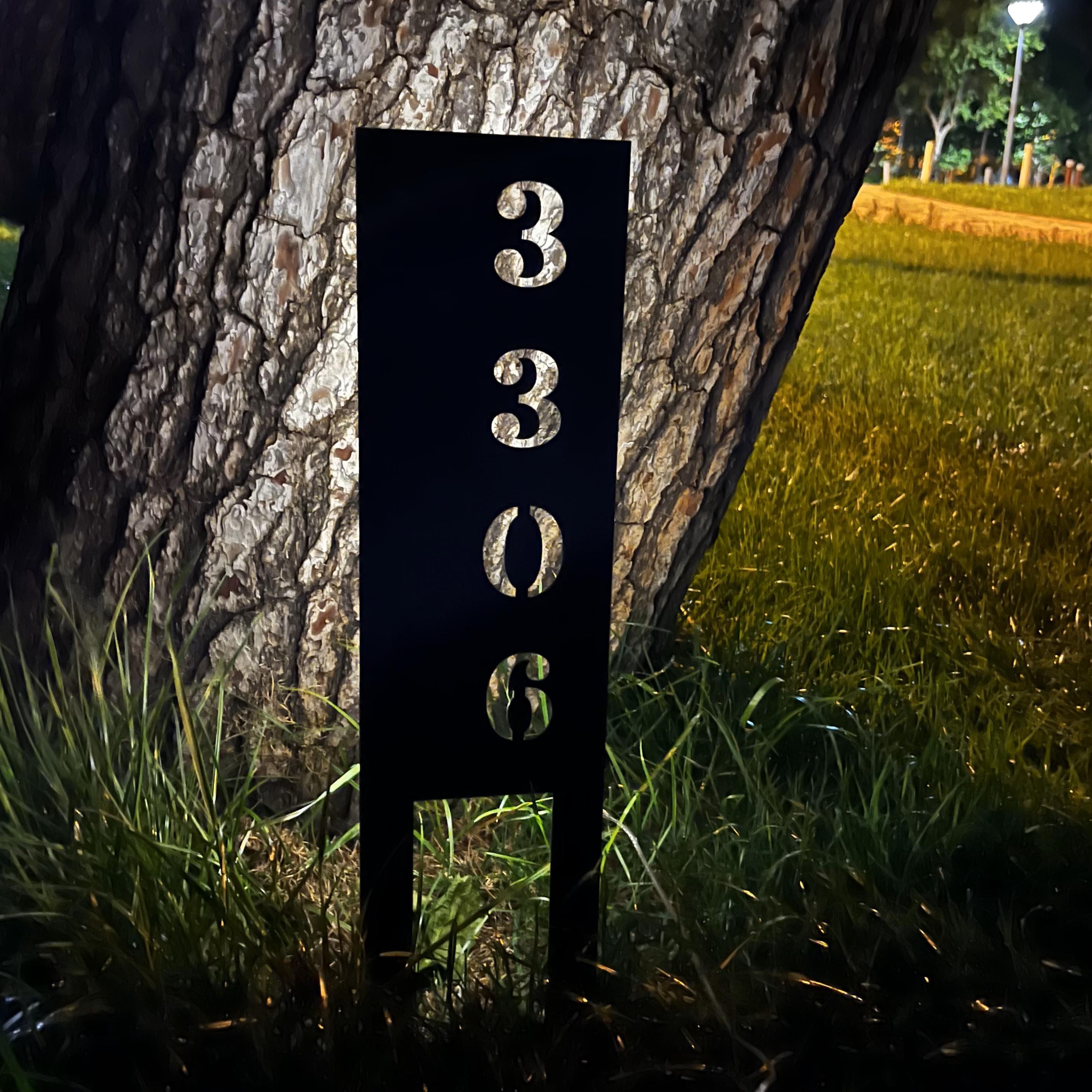 Solar Metal Address Numbers Sign for Yard, Lighted Vertical Modern ...