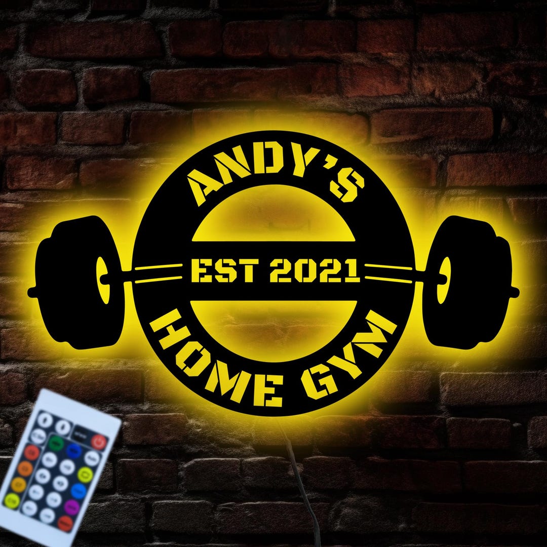 Personalized Home Gym Metal Sign With LED Light, Light up Gym Name Sign ...