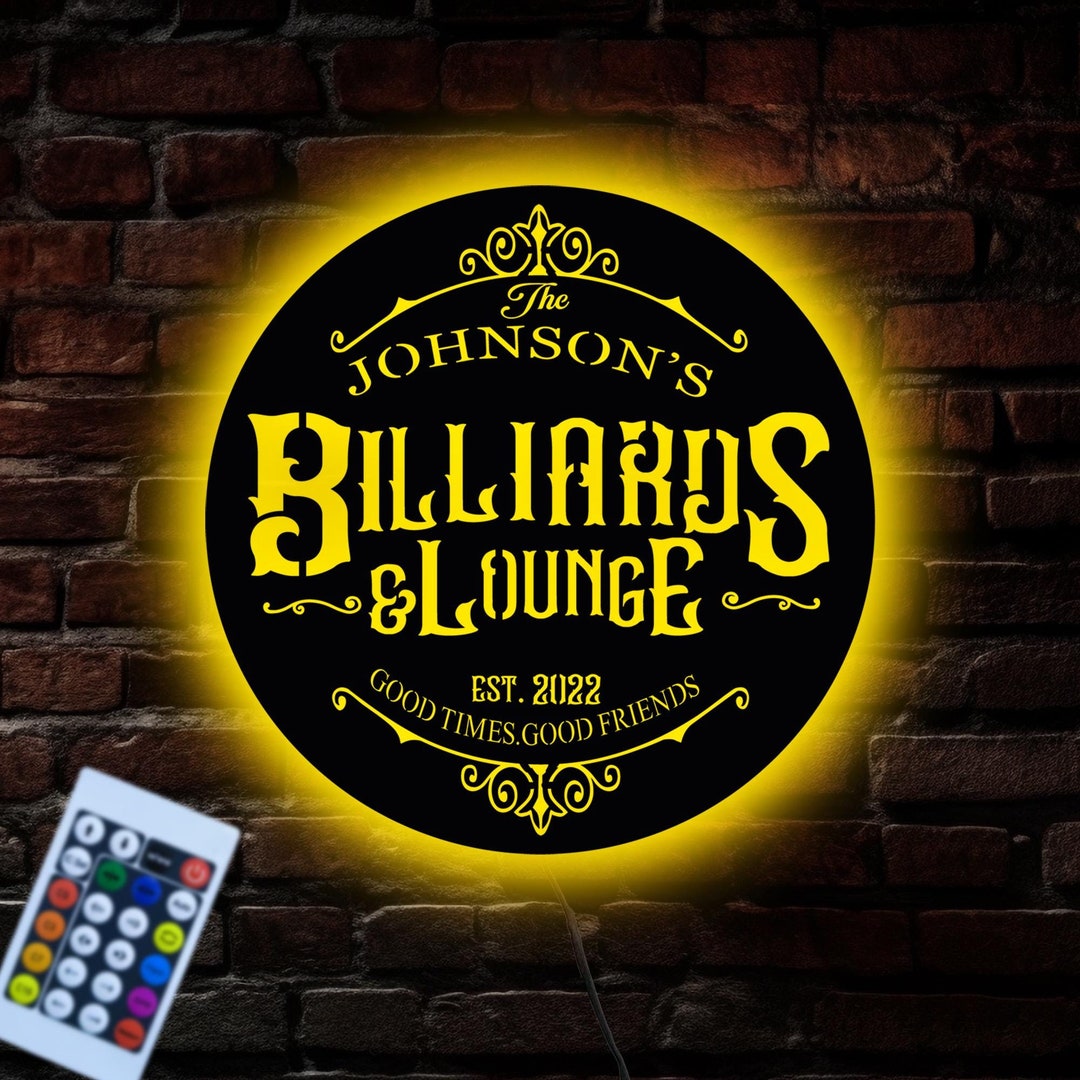 Custom Billard Lounge Metal Sign LED Light, Game Room Decorations ...