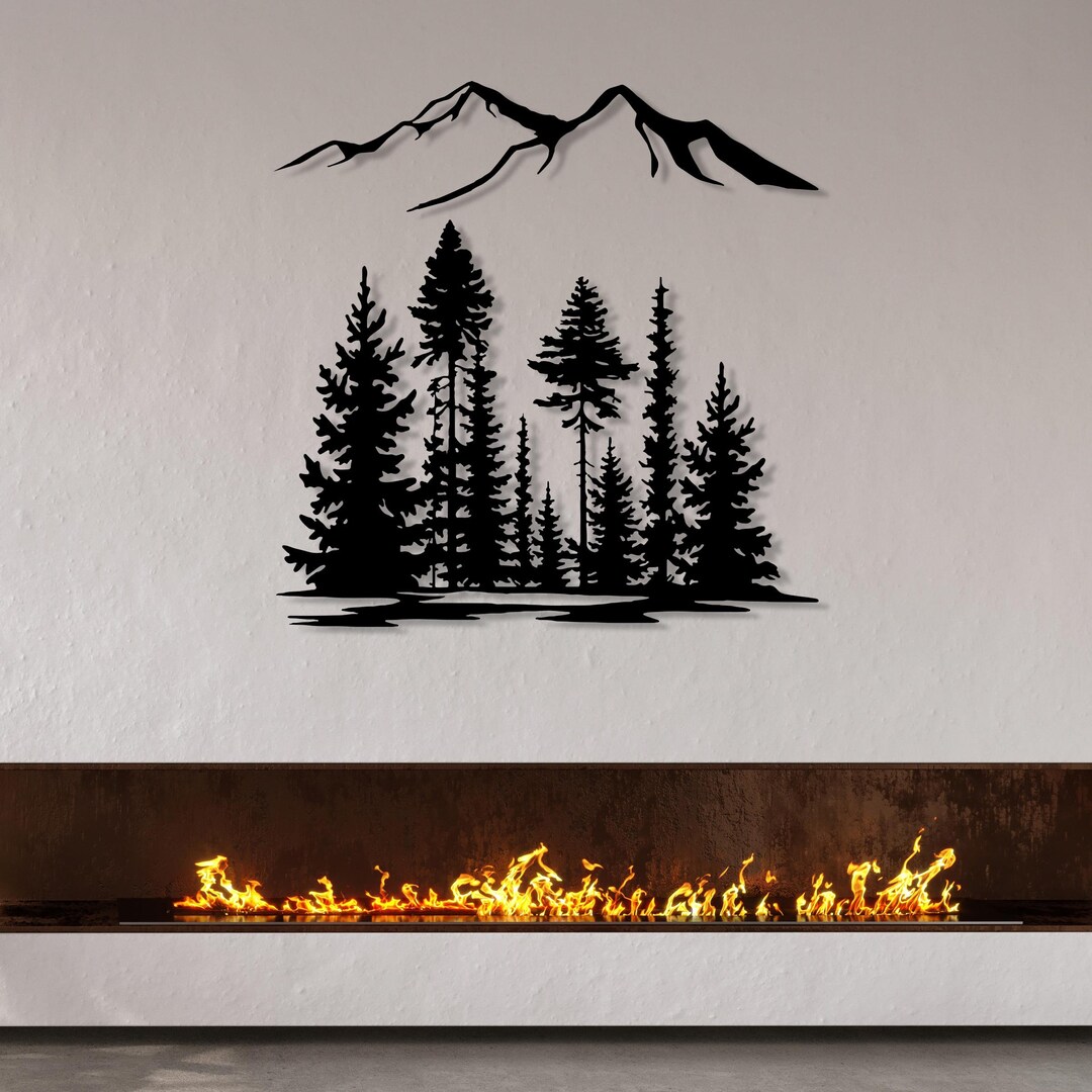 Mountain and Forest Metal Wall Decor, Extra Large Forest Sign, Farm ...