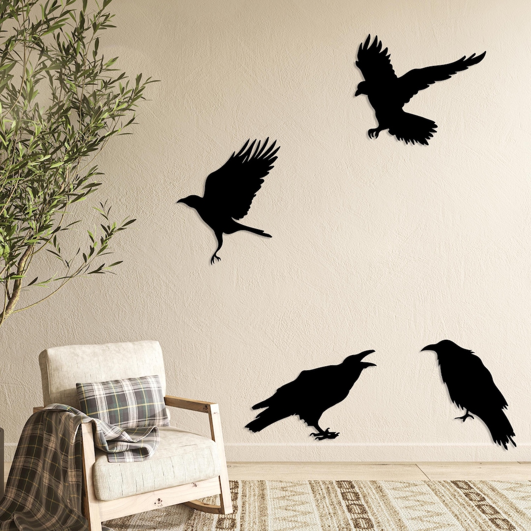 Crows Metal Wall Art, Black Crow Sign, 3-6 Pieces Raven Decor, Young ...