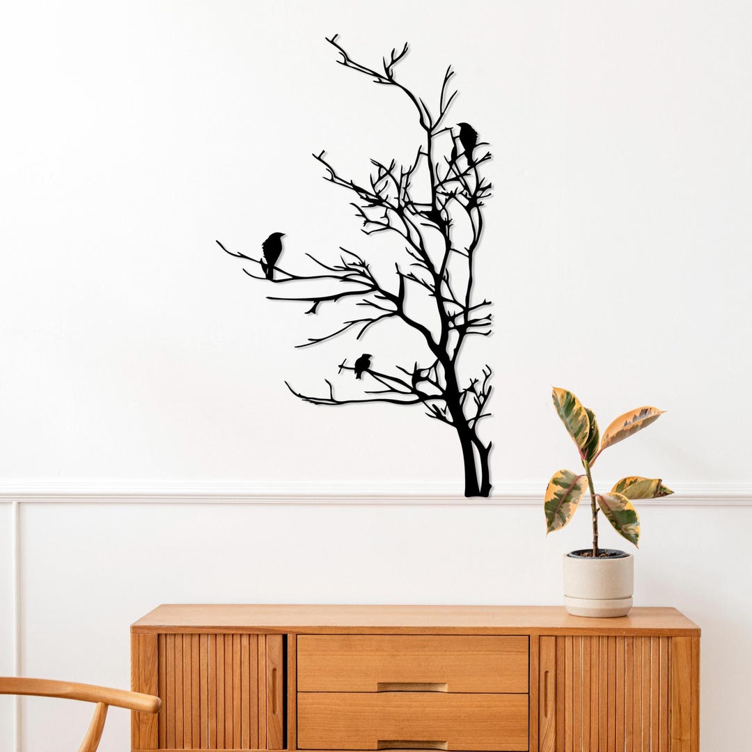 Bird on Tree Metal Wall Decor, Patio Garden Decor, Tree Wall Sign ...