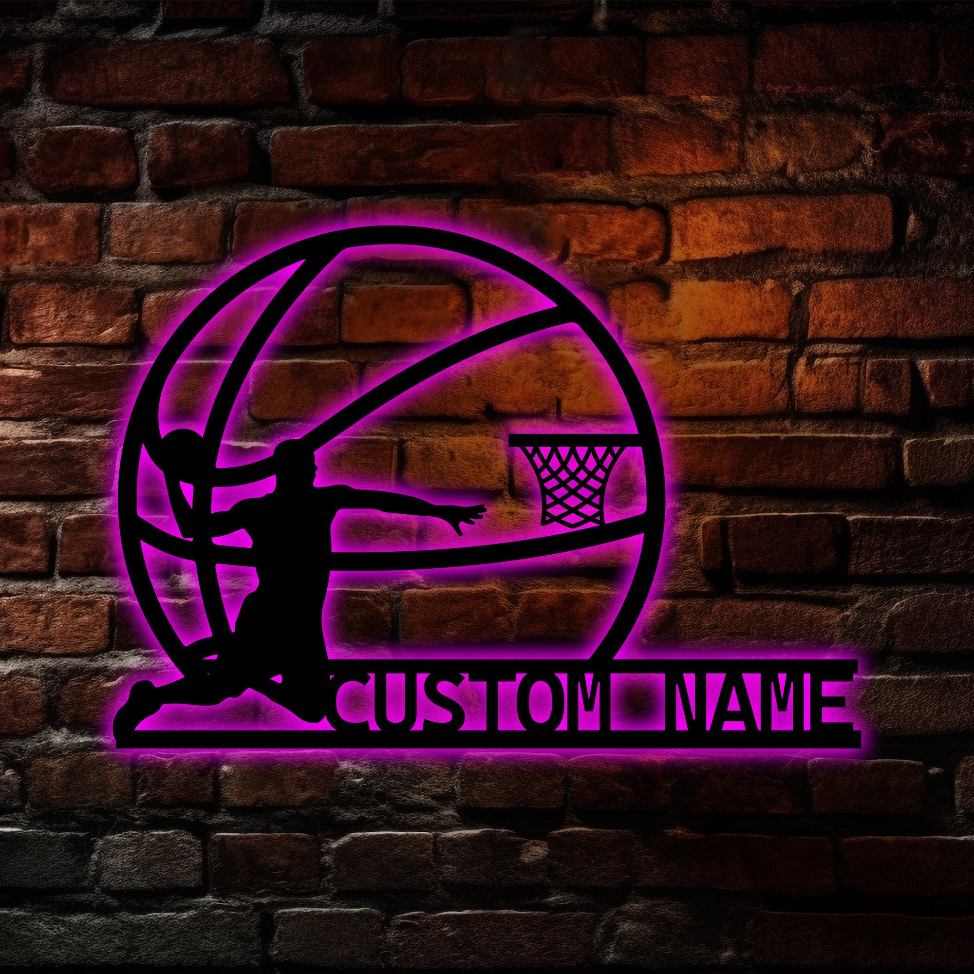 Custom Basketball Name Metal LED Wall Decor, Personalized Name Sign ...