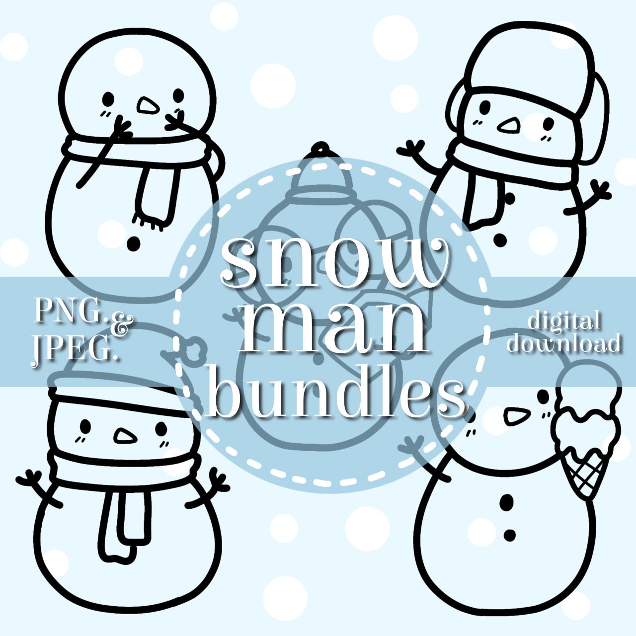 Snowman Clipart Bundle 15 Png,jpeg Snowmen Images, Charming Winter Snow ...