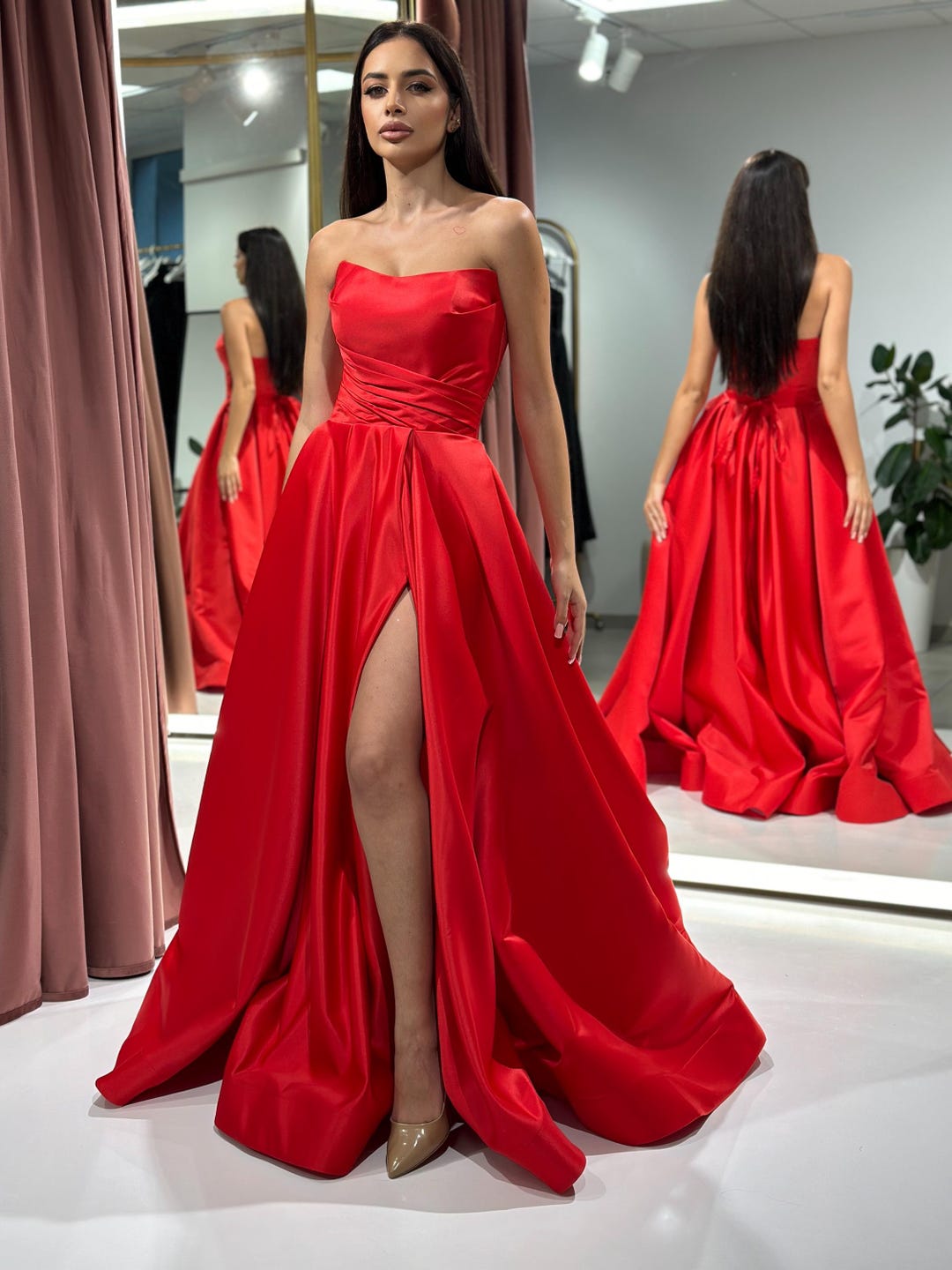 A-line Maxi Dress Designed From Satin Сorset Bodice With Lace-up ...