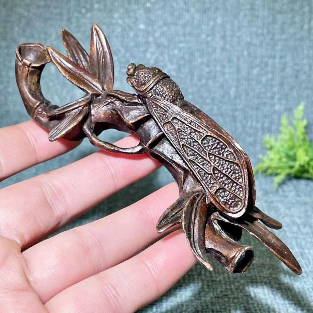 Handcarved Pure Copper Cicada Pen Holder Statuecicada Insect Statue ...