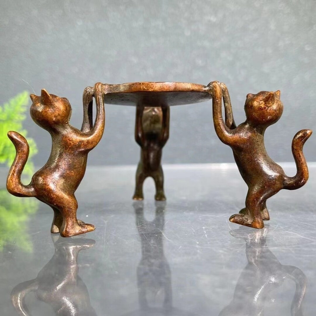 Handcarved Copper Cat Statue Storage Rack,tea Pot Lid Rack Ornaments ...
