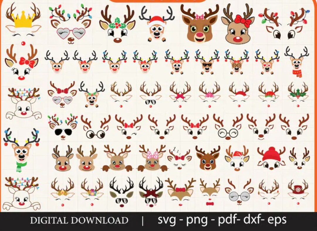 Reno de Navidad se enfrenta a SVG paquete grande, reno niña, gafas de ...