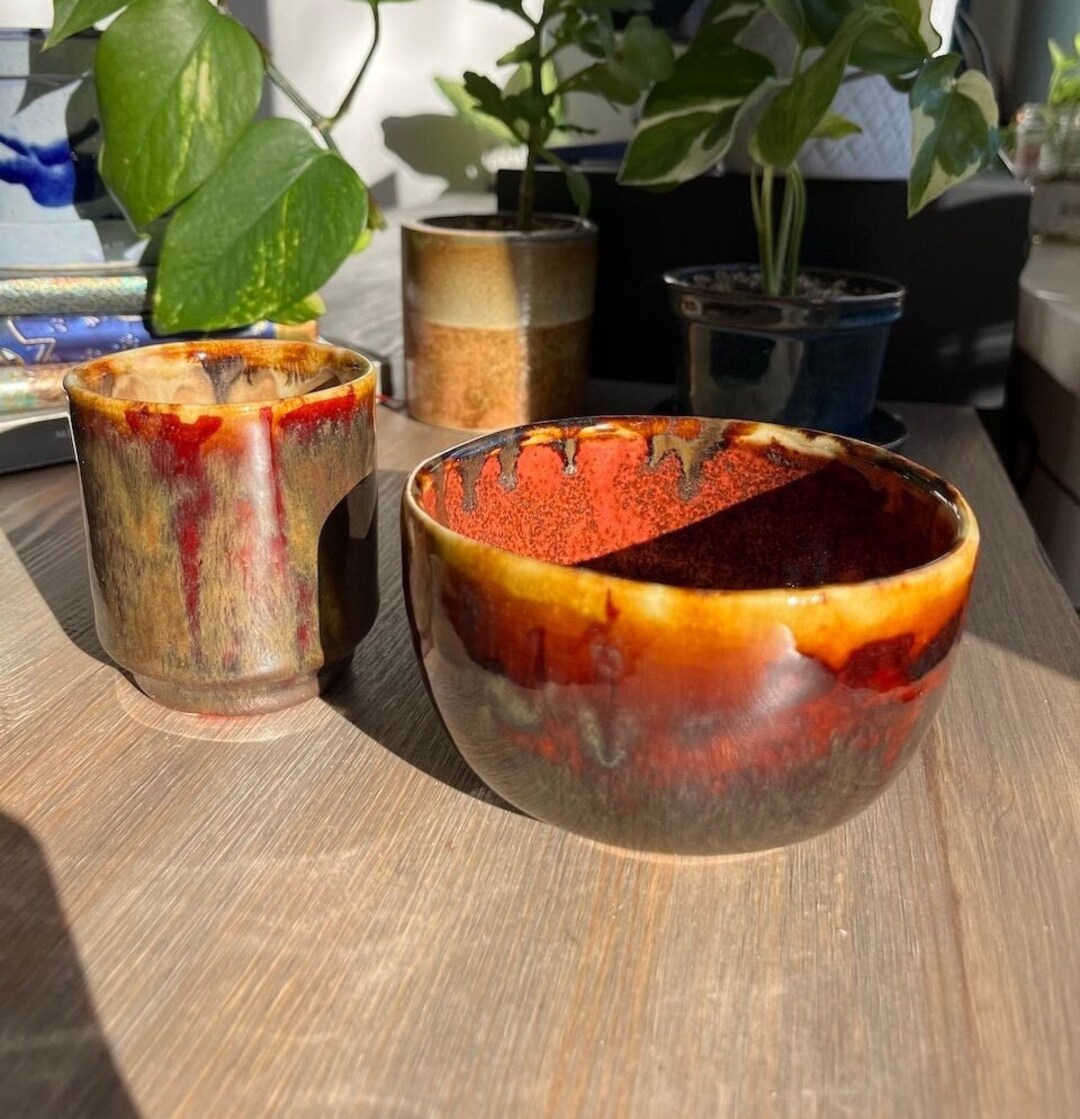 Ceramic Bowl and Mug Set small Bowl and Cup, Red Brown Beige Rust ...