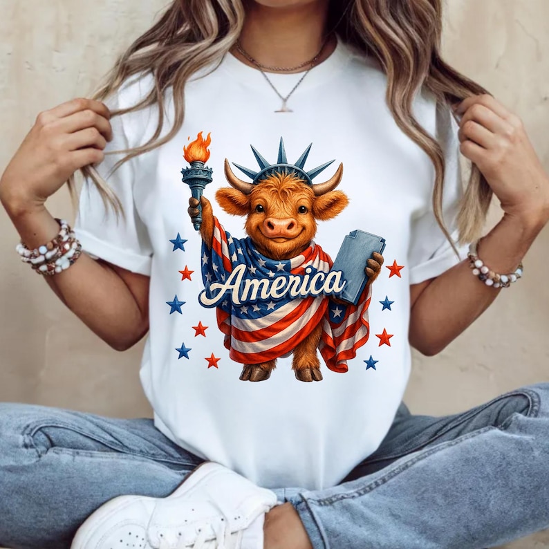 Statue of Liberty Highland Cow PNG – 4th of July Patriotic Digital ...