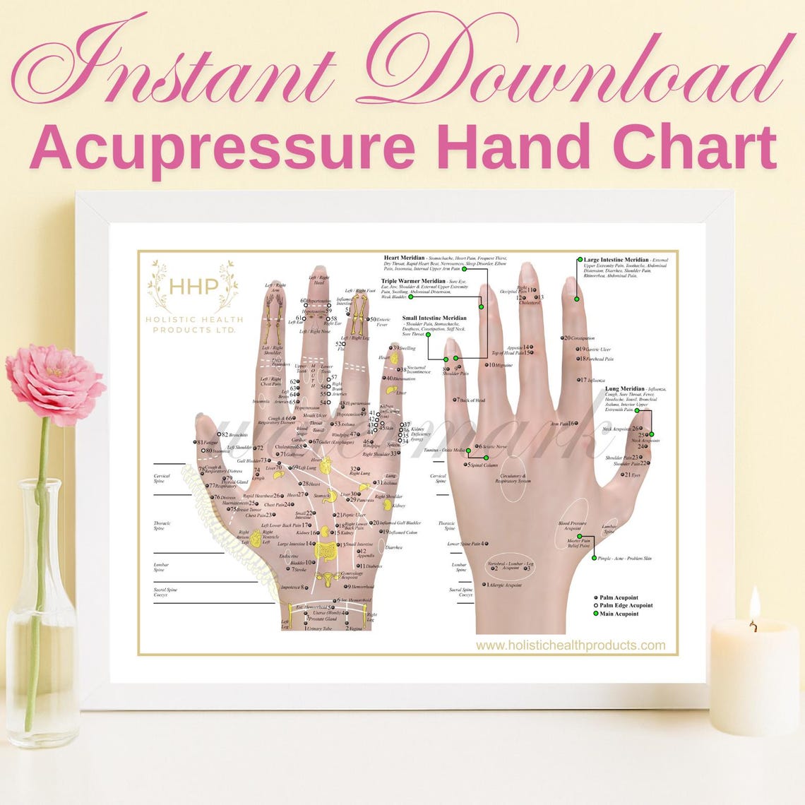 Acupressure Hand Chart PNG Reflexology & Meridian Points Digital ...