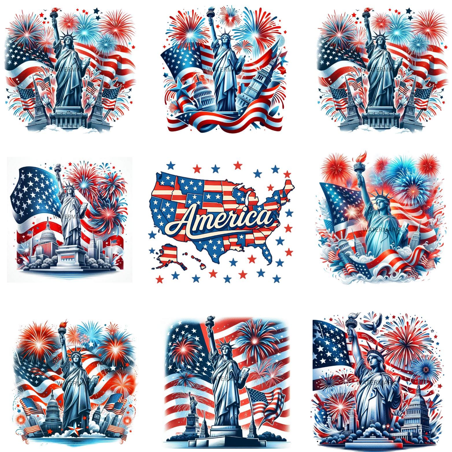 Independence Day Clipart Bundle PNG, 130+ July 4th Patriotic USA Flag ...
