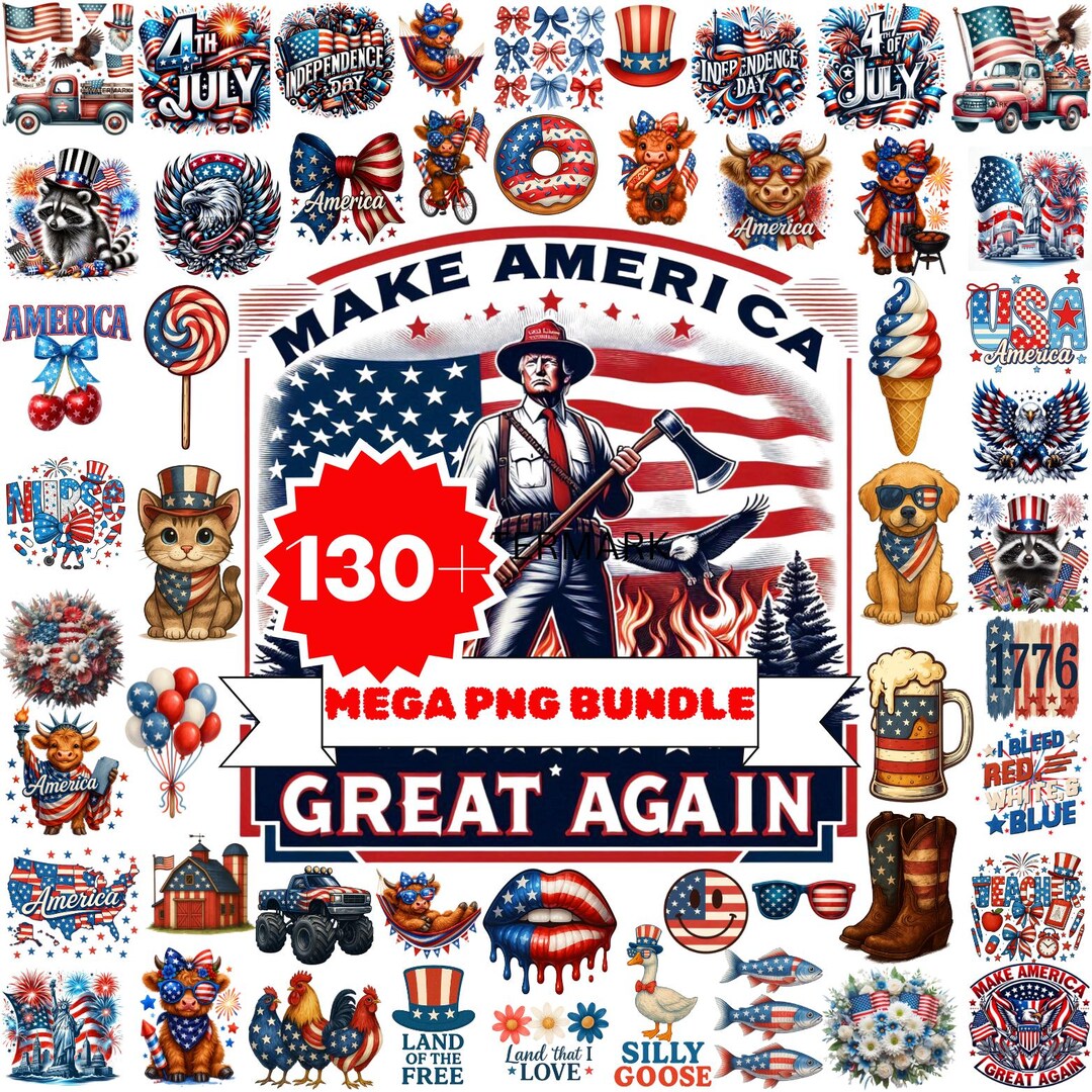 Independence Day Clipart Bundle PNG, 130+ July 4th Patriotic USA Flag ...