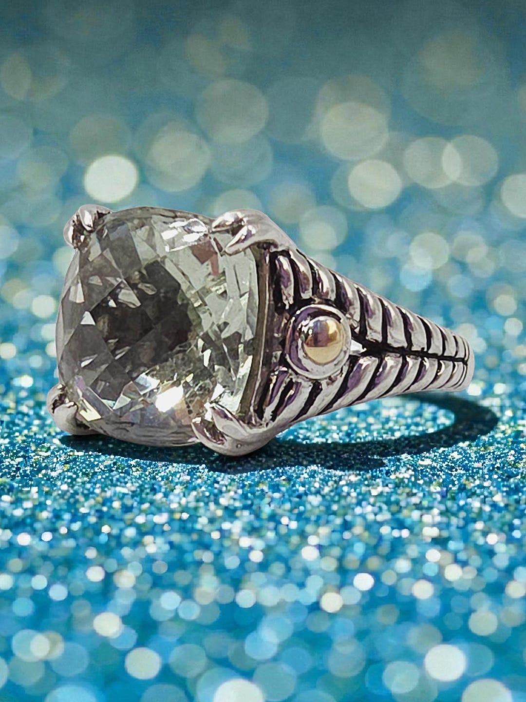 EFFY Sterling Silver Prasiolite Ring With Solid 18K Gold Accents - Size ...