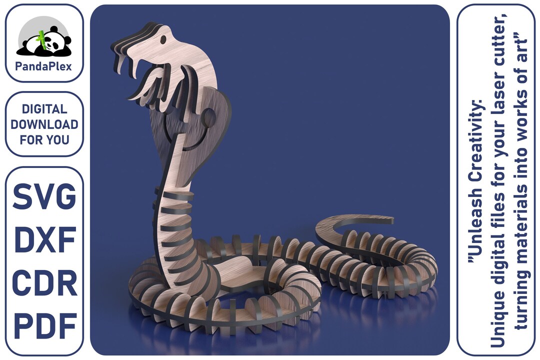 3D Snake Laser Cut Digital Files, Vector Plan for CNC, Wood and Steel ...