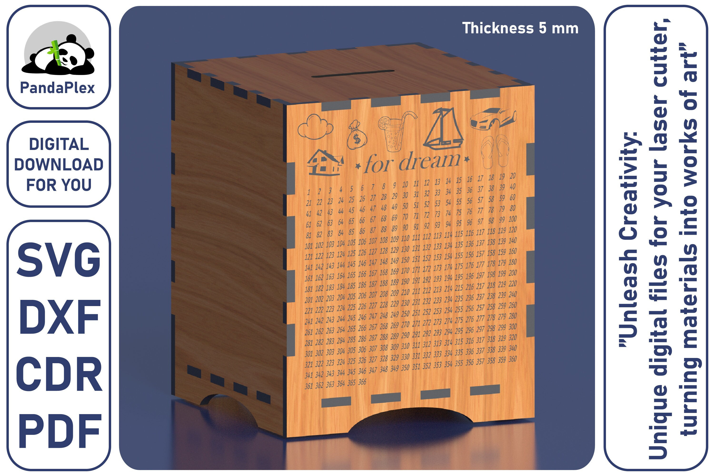 Money Box, Moneybox Laser Cut File Svg Dxf Cdr Pdf, Vector Plan for Cnc ...