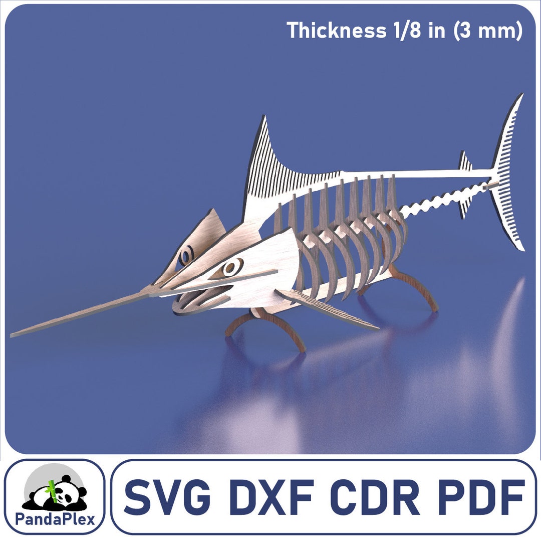 3D Fish Laser Cut, Wooden 3D Puzzle, Swordfish Svg Cutter Templates ...