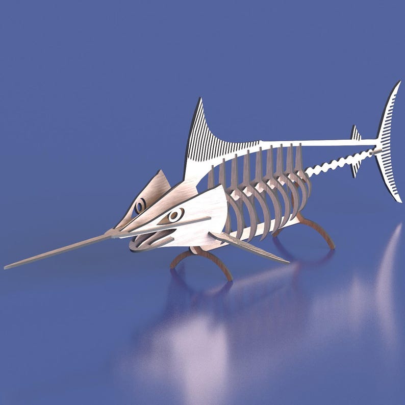 Swordfish 3D Puzzle – Laser Cut Files SVG DXF for Wooden Fish Puzzle ...