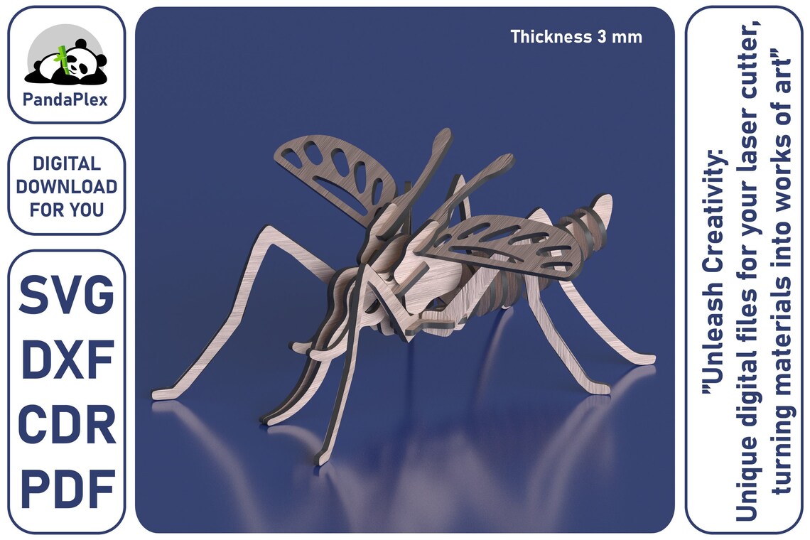 3D Mosquito Laser Cut File, 3D Puzzle Vector CNC Files, Wood and Steel ...