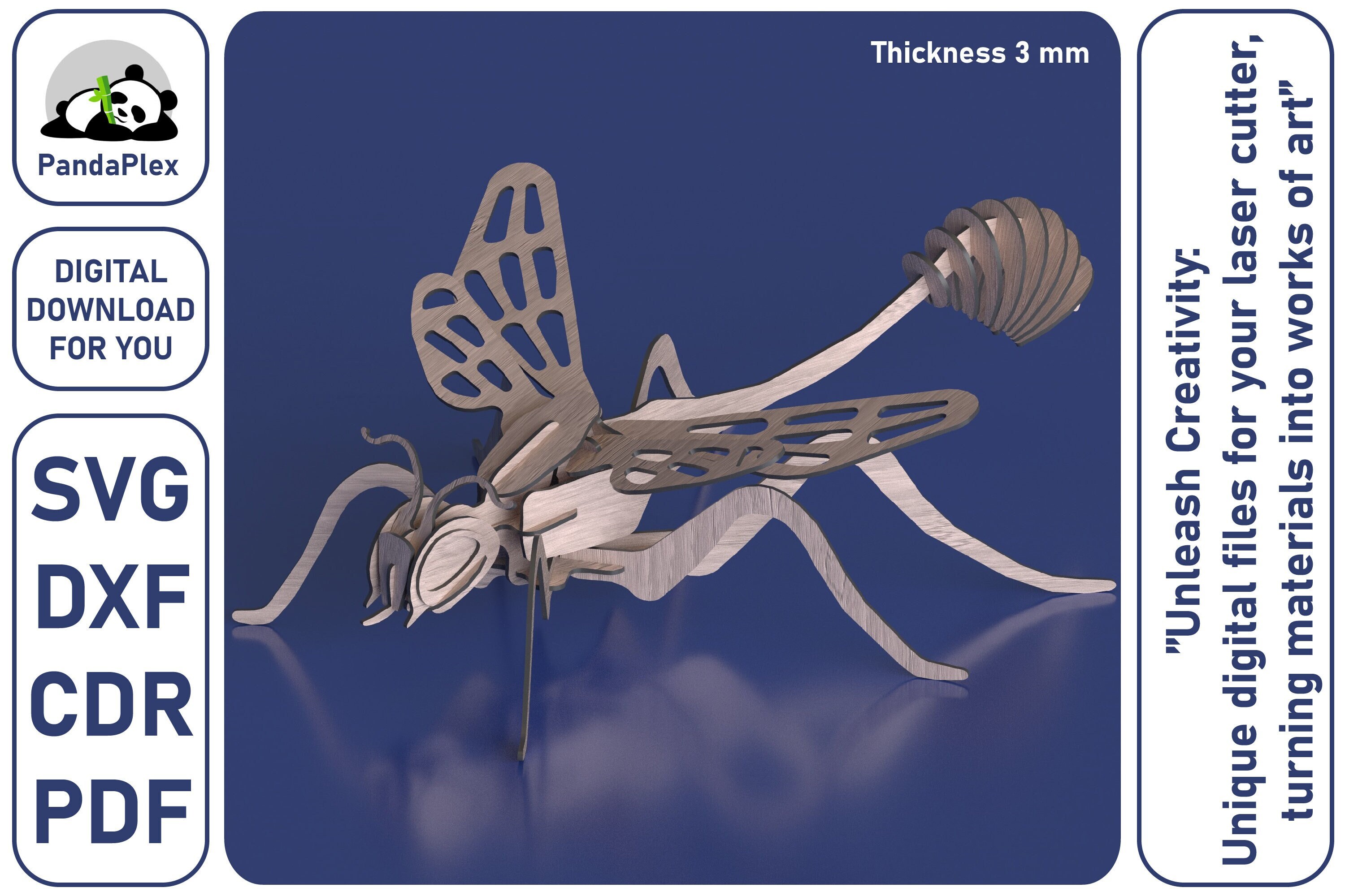 3D Wasp Laser Cut File, Vector Plan for CNC, Woodworking Pattern - Svg Dxf Cdr Pdf | 3d Puzzle ...