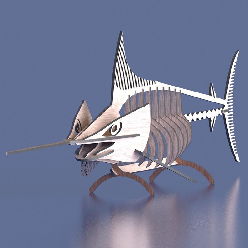 Swordfish 3D Puzzle – Laser Cut Files SVG DXF for Wooden Fish Puzzle ...