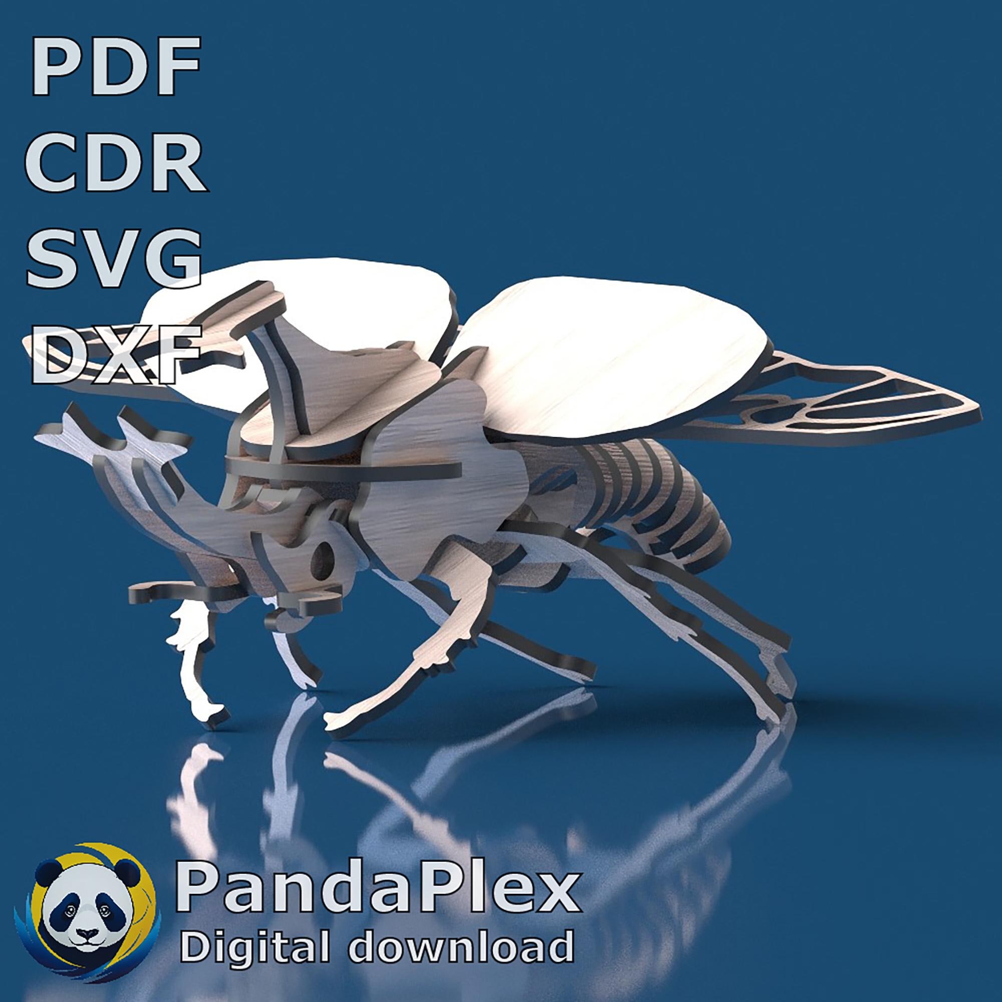 Rhinoceros Beetle 3D Puzzle SVG Laser Cut Files - Wooden Insect Puzzle ...