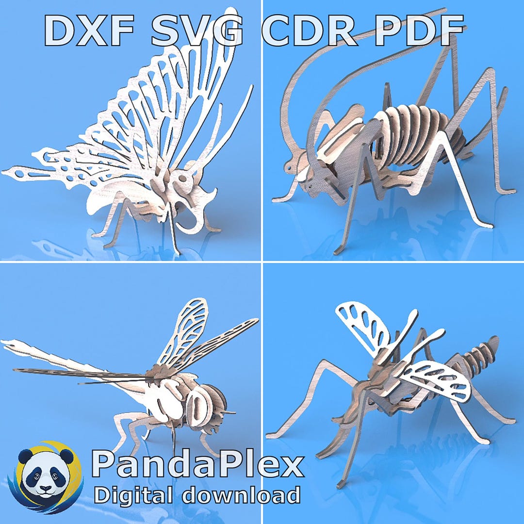 Insect 3D Puzzle SVG Bundle – 4 Laser Cut Files | CNC Vector Templates ...