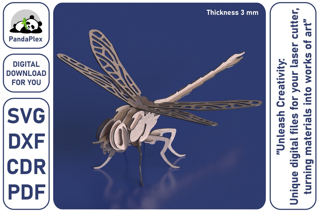 3D Dragonfly Laser Cut File, Vector Plan for CNC, Woodworking and Steel ...
