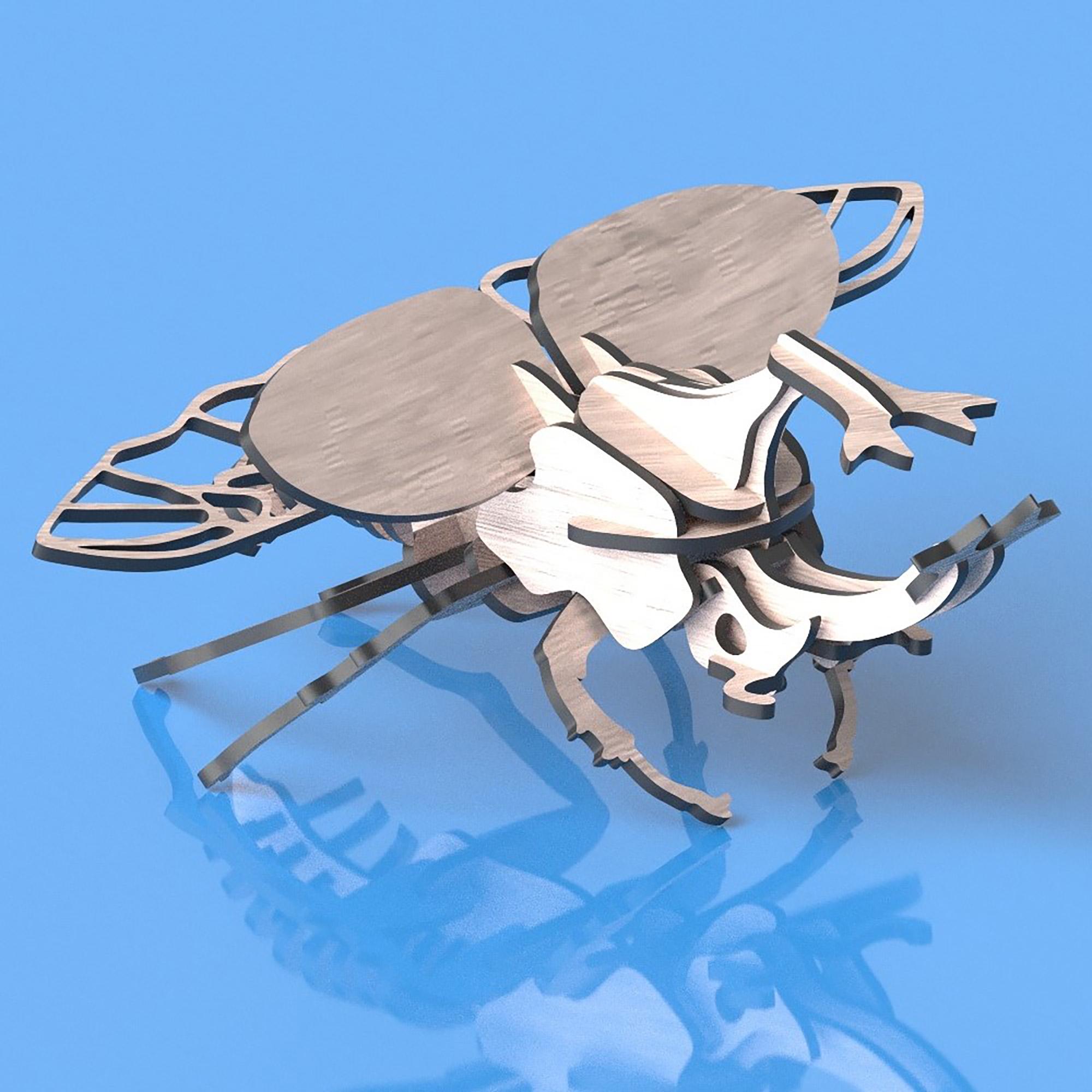 Rhinoceros Beetle 3D Puzzle SVG Laser Cut Files - Wooden Insect Puzzle ...