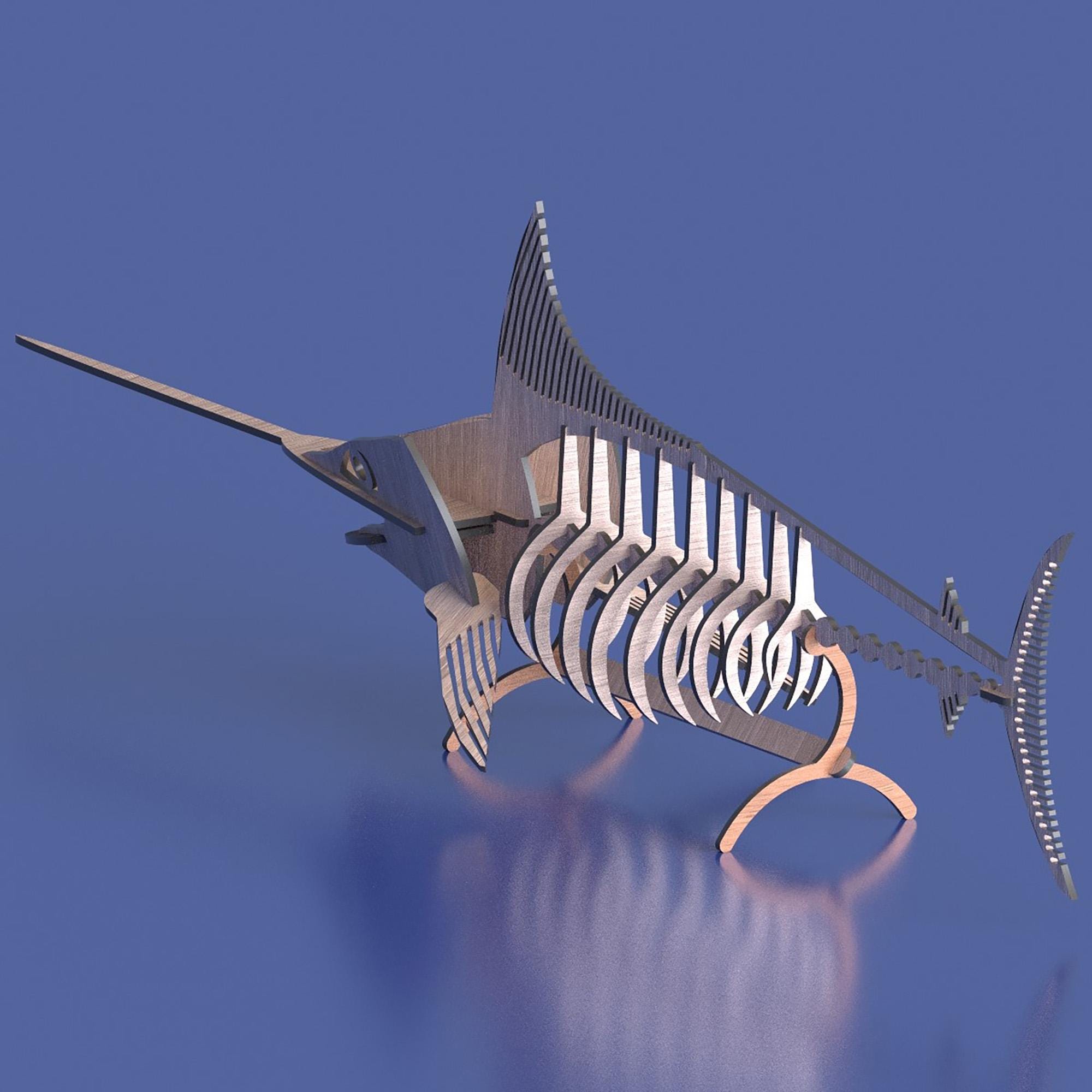 Swordfish 3D Puzzle – Laser Cut Files SVG DXF for Wooden Fish Puzzle ...