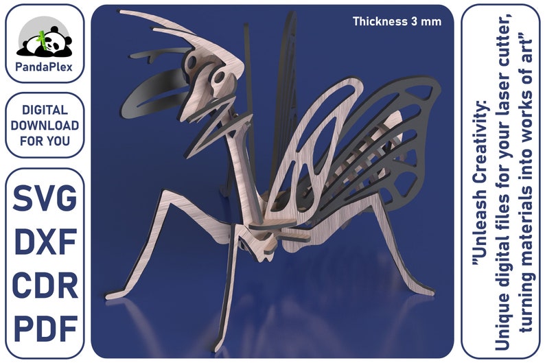 3D Mantis Laser Cut File, Vector Plan for CNC, Woodworking Pattern ...