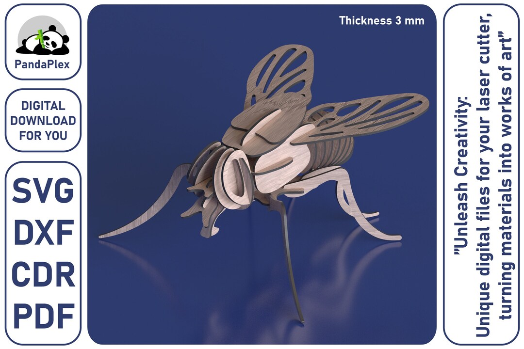 3D Fly Insect, Laser Cut File Svg Dxf Cdr Pdf, Vector Plan for Cnc ...