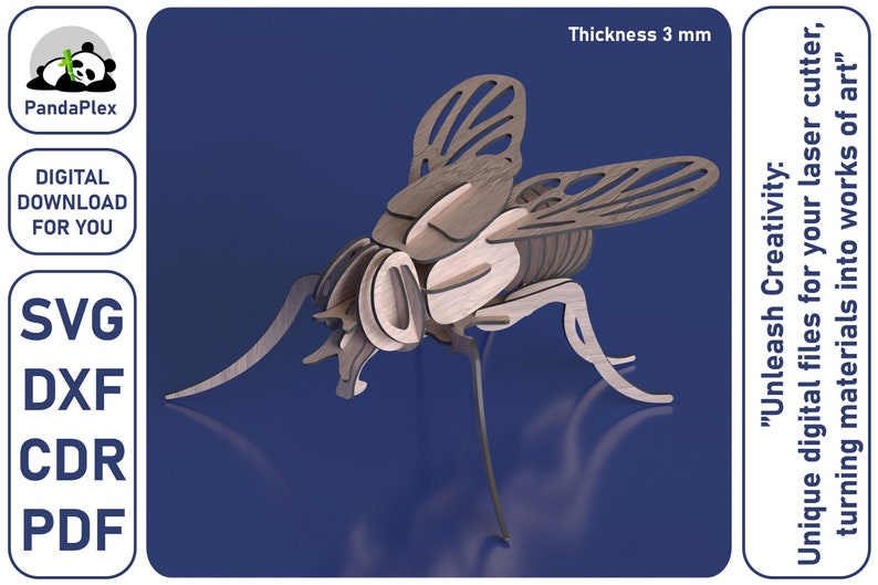 3D Fly Insect, Laser Cut File Svg Dxf Cdr Pdf, Vector Plan for Cnc ...