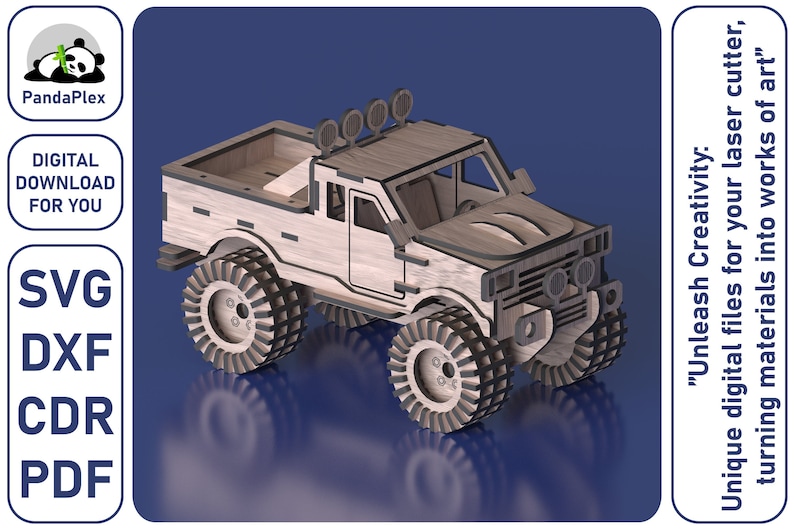 3D Puzzle Monster Truck, Laser Cut Files Svg Dxf Cdr Pdf, Vector Plans ...