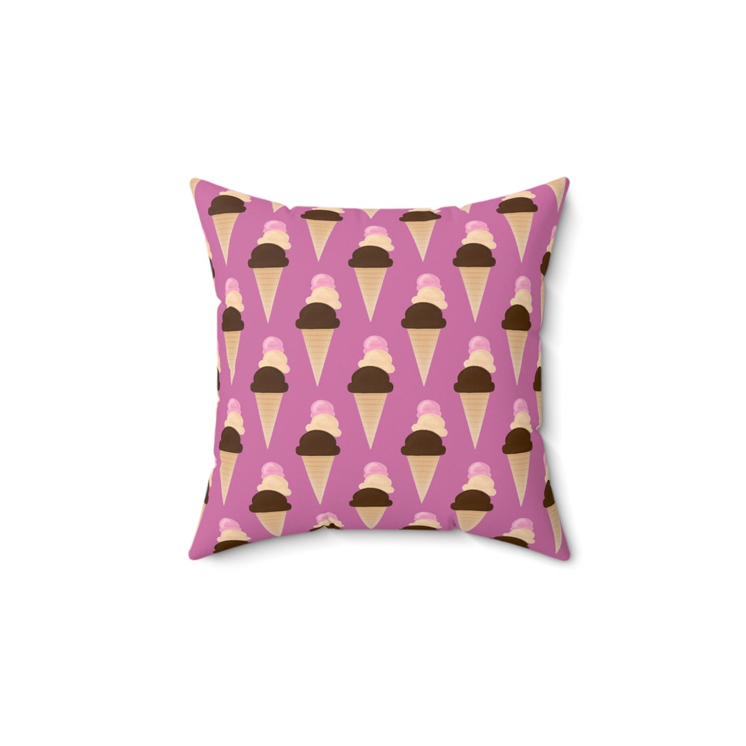 Ice Cream Cone Pillow, Girly Throw Pillow, Vibrant Art Bed Couch Decor ...