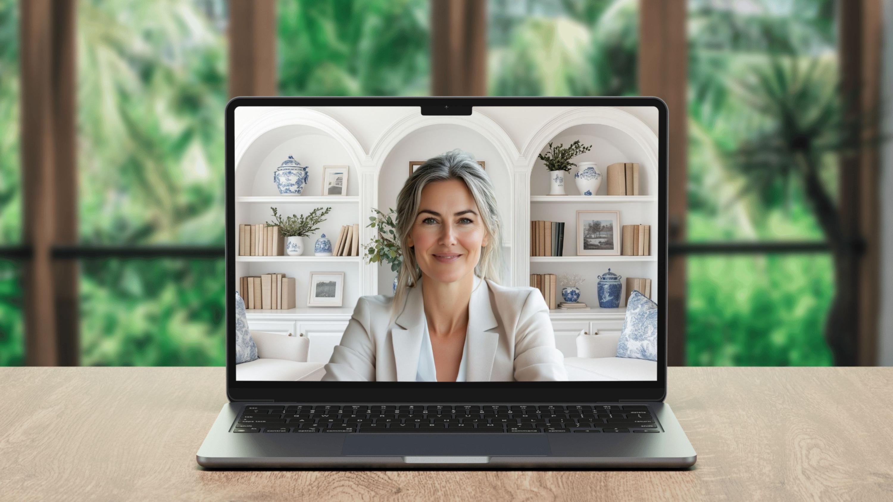 Elegant Bookshelf Zoom Background: Professional Home Office (digital ...