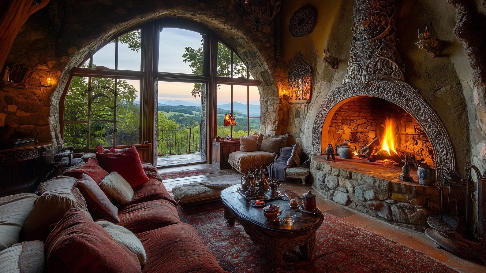Cozy Castle Zoom Background, Rustic Living Room Meeting, Home Office ...