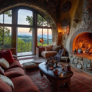 Cozy Castle Zoom Background, Rustic Living Room Meeting, Home Office ...