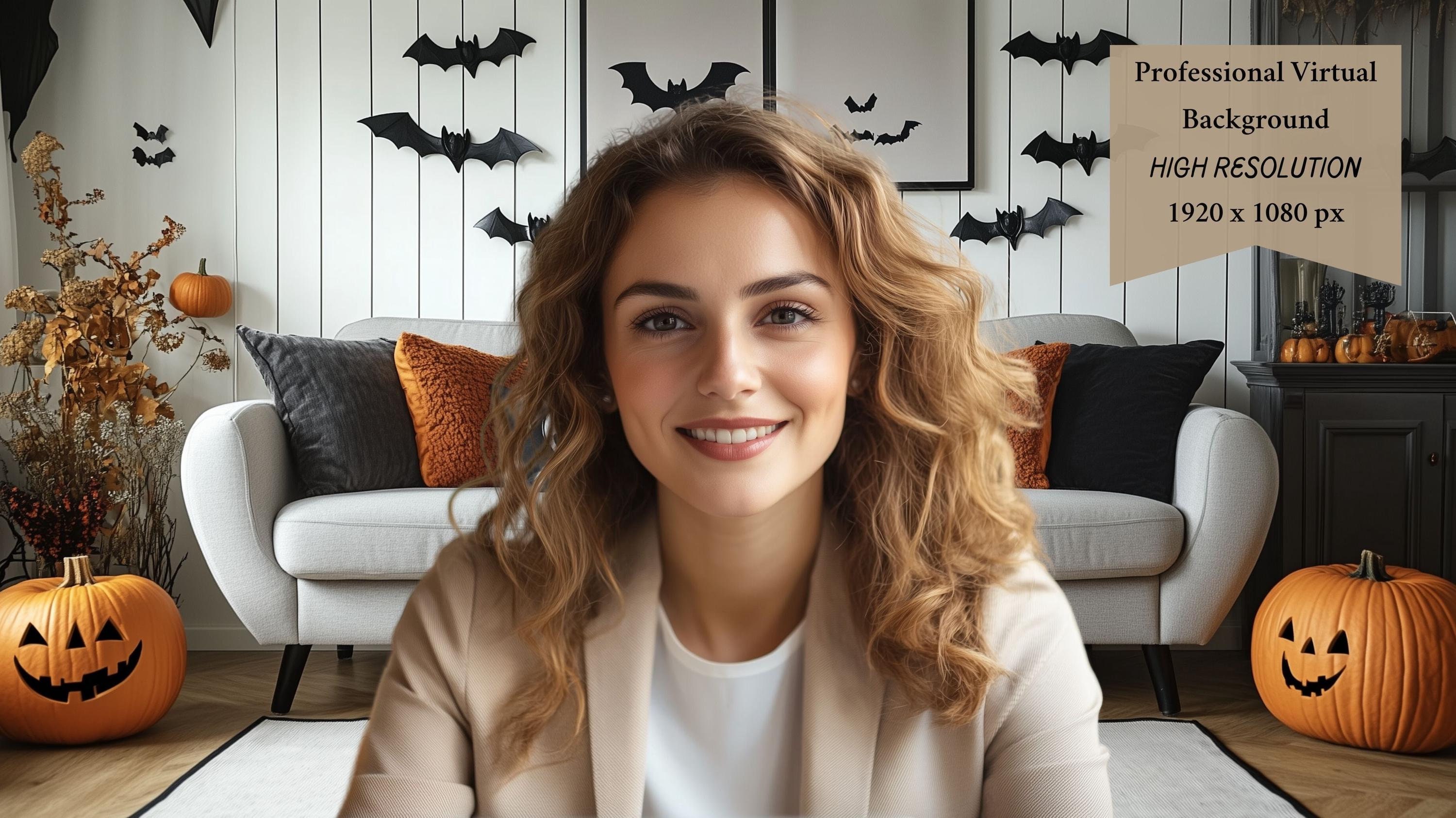 Chic Halloween Zoom Background, Stylish Living Room Meeting, Home ...