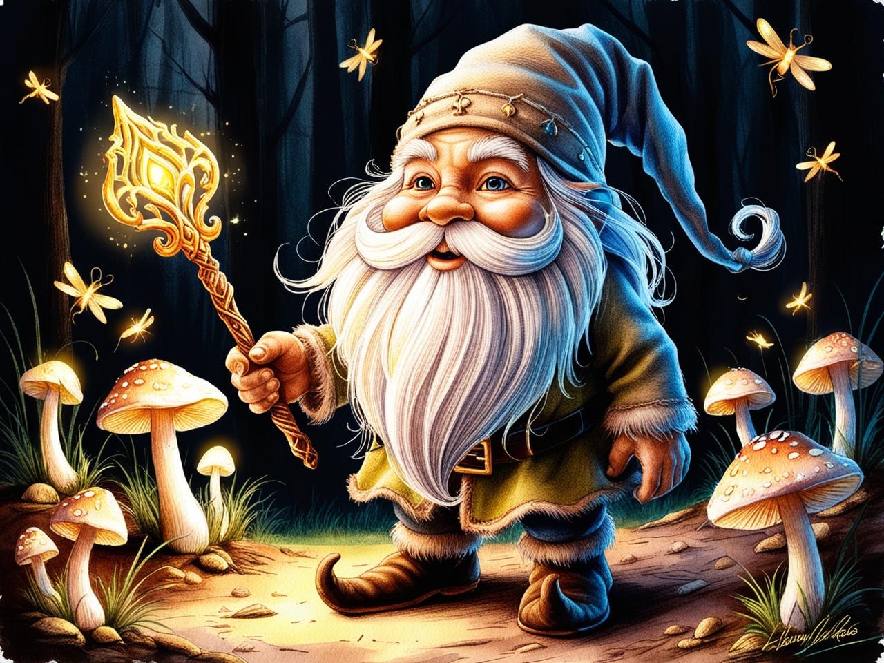 Mystical Forest Gnome Digital Art Print | Watercolor Fantasy ...