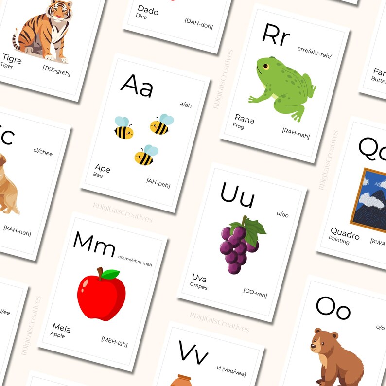Italian Alphabet Flashcards for Kids and Beginners English Translation ...
