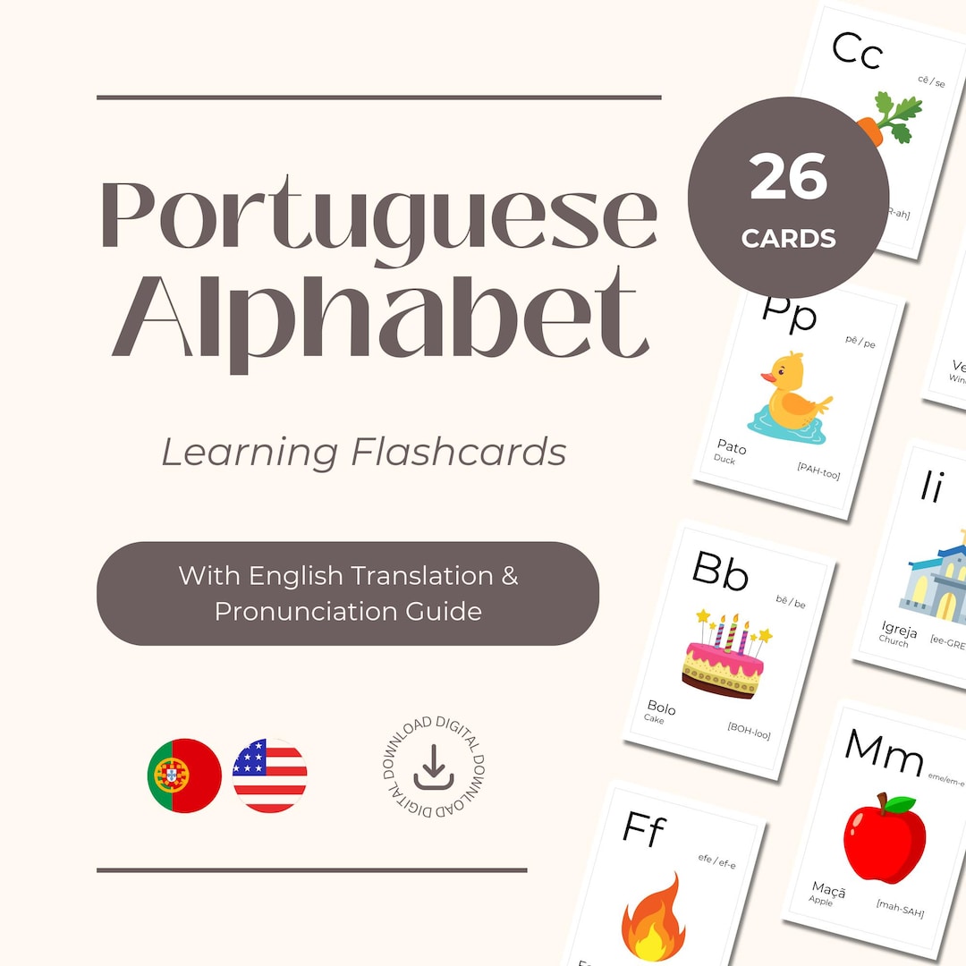 Portuguese Alphabet Flashcards for Kids and Beginners English ...