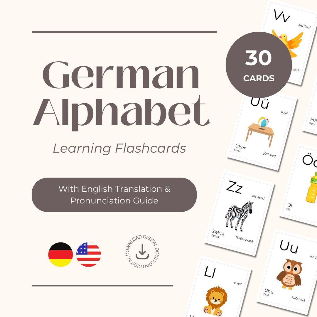 German Alphabet Flashcards for Kids and Beginners | English Translation ...
