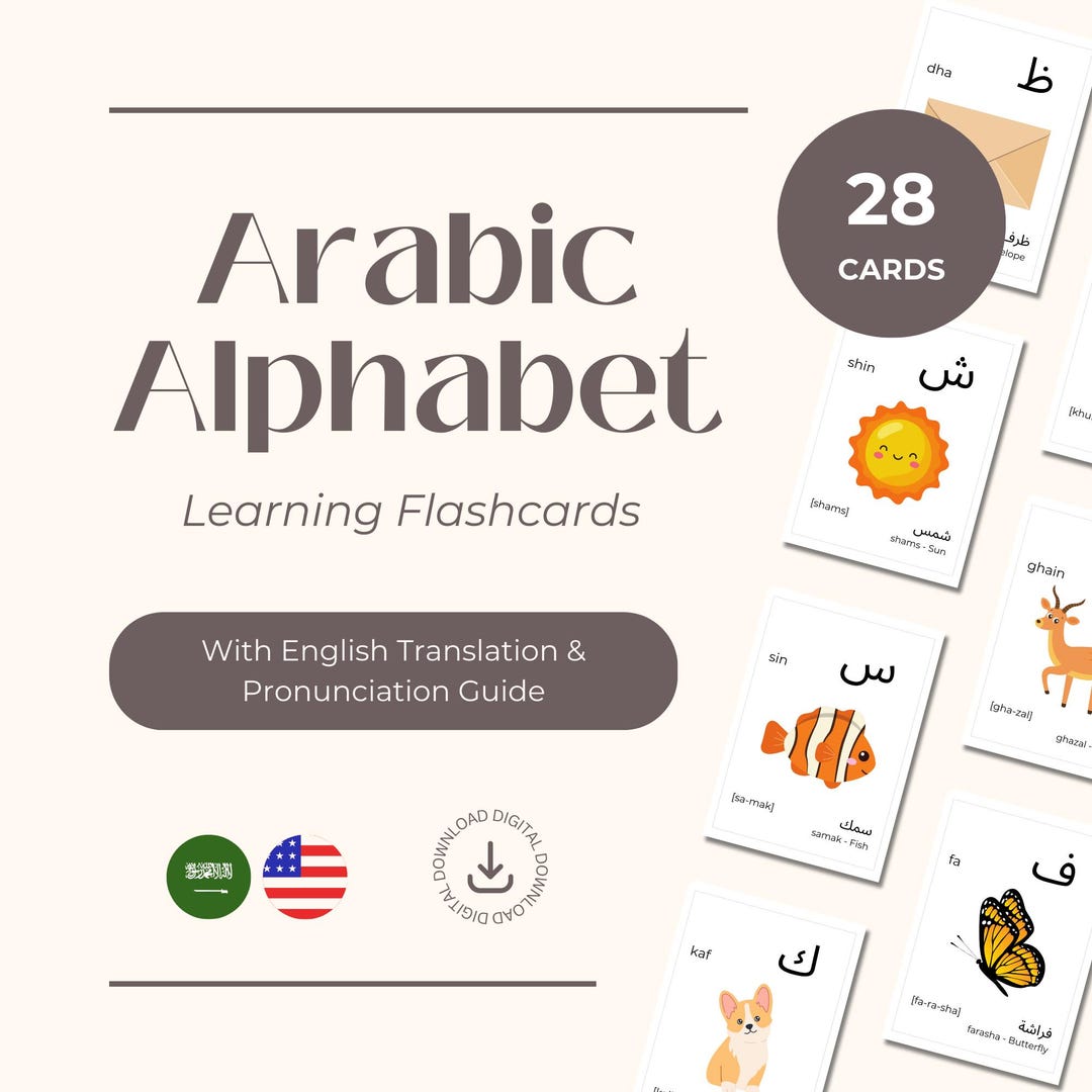 Arabic Alphabet Flashcards for Kids and Beginners English Translation ...
