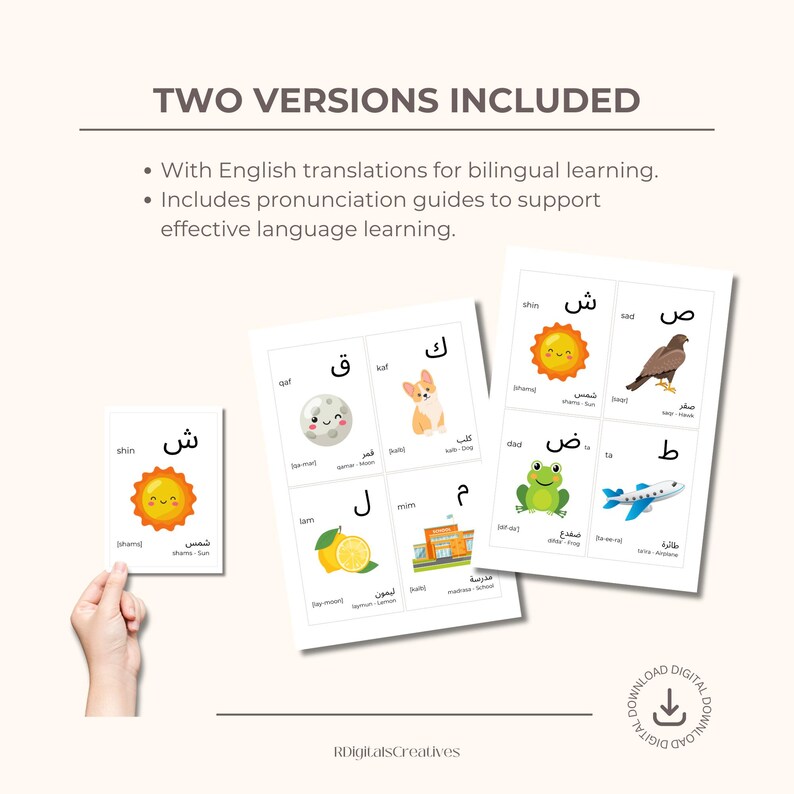 Arabic Alphabet Flashcards for Kids and Beginners English Translation ...