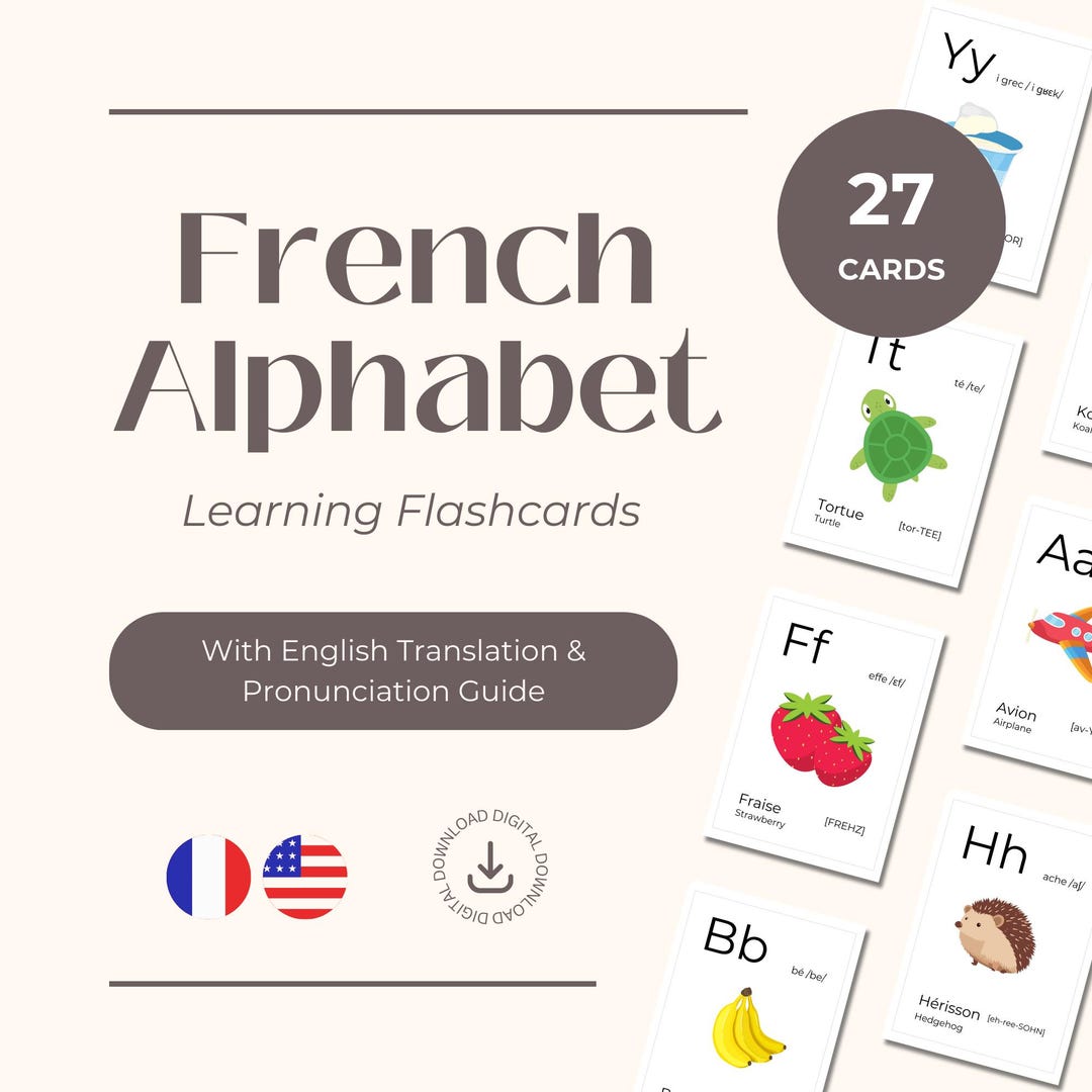 French Alphabet Flashcards for Kids and Beginners English Translation ...